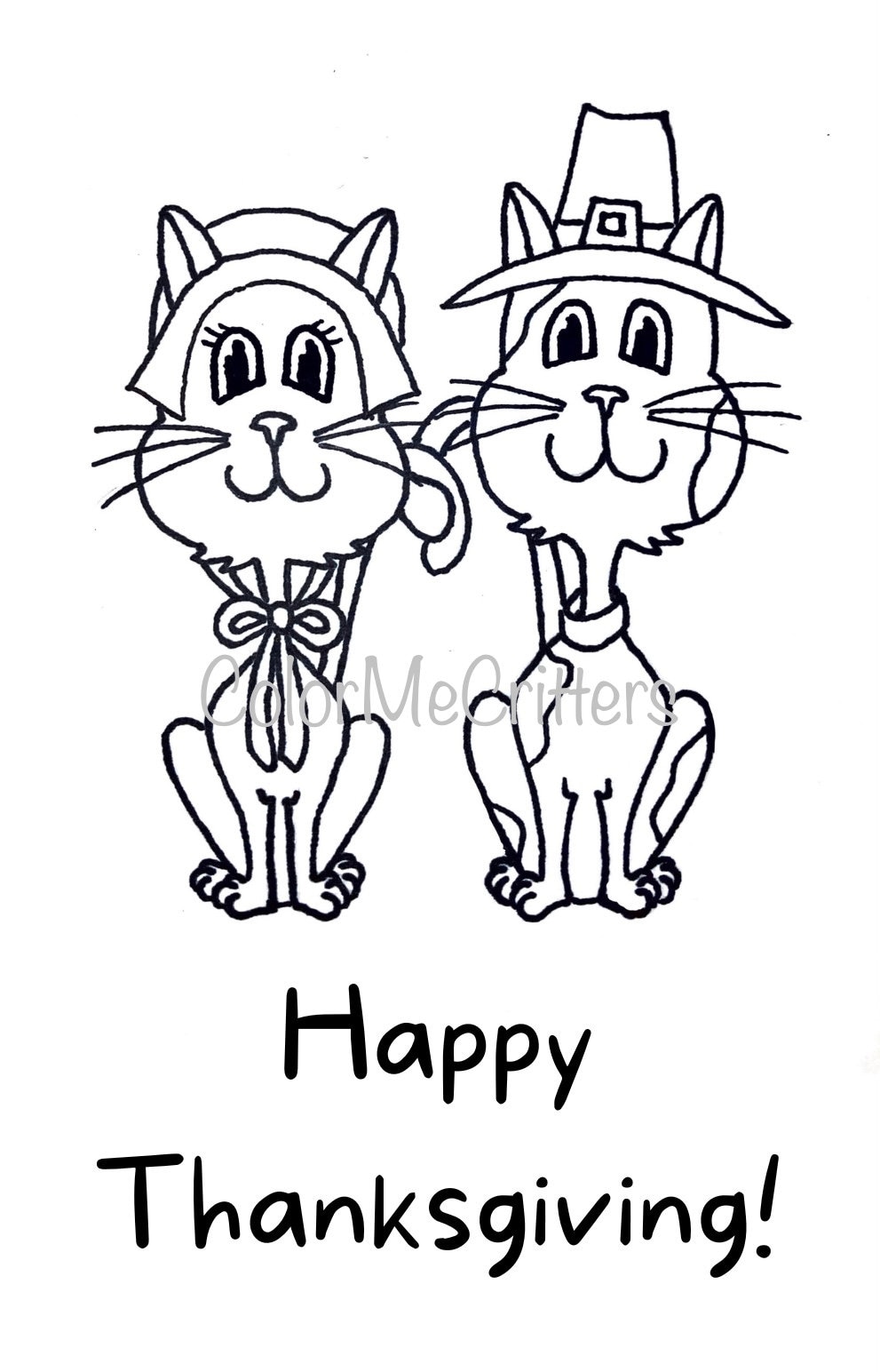 Printable Hand Drawn Thanksgiving Pilgrim Cats Kids Coloring - Etsy