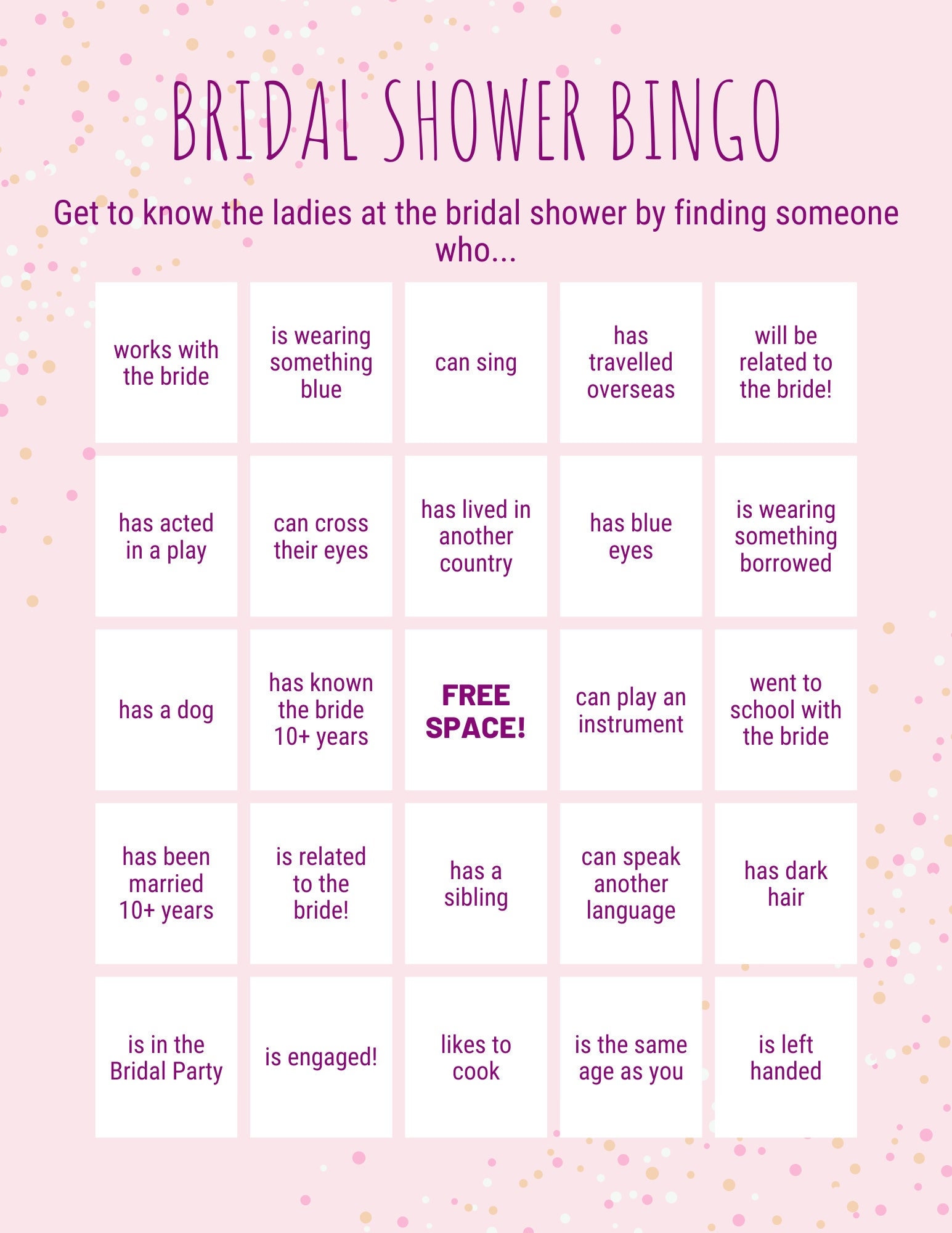 Bridal Shower Bingo - Etsy