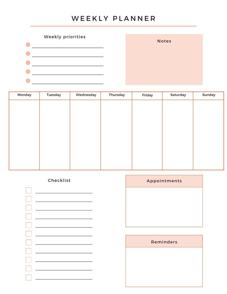 Minimalist Weekly Planner - Etsy