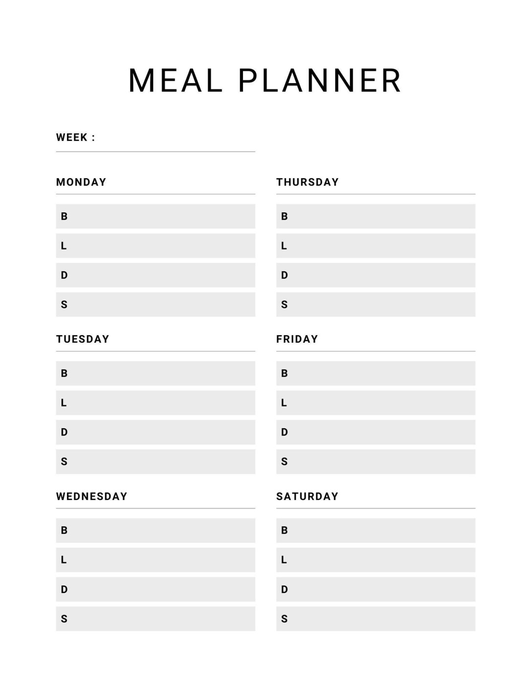 Simple Weekly Printable Meal Planner - Etsy
