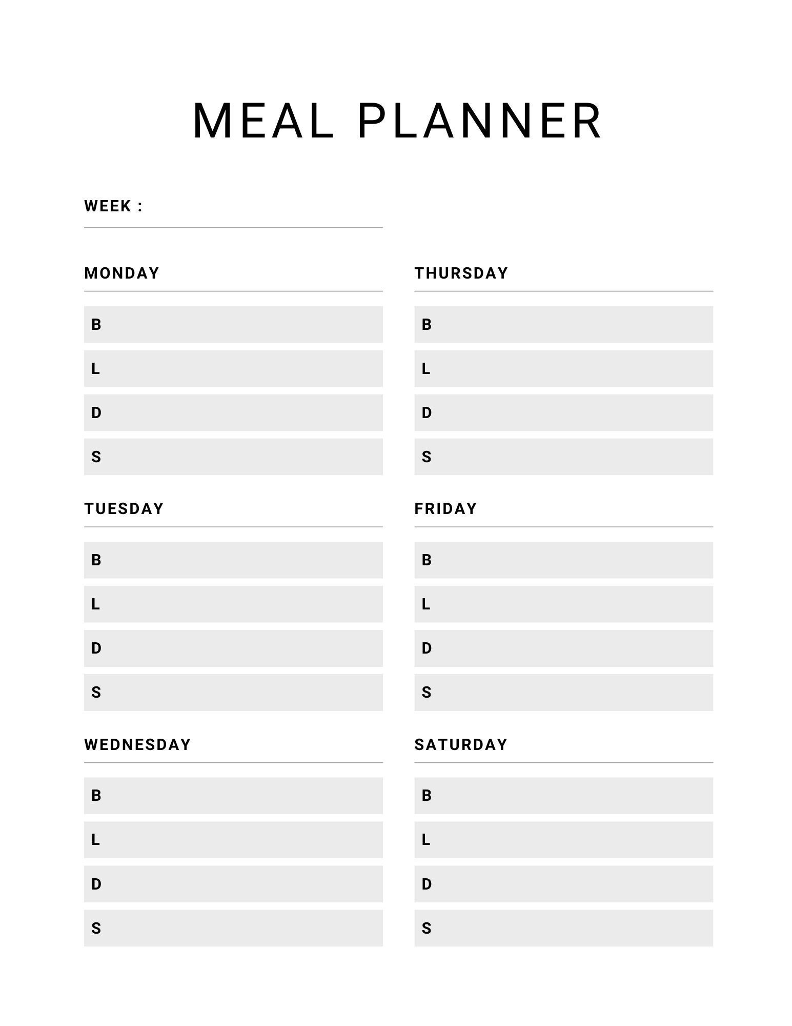 Simple Weekly Printable Meal Planner - Etsy