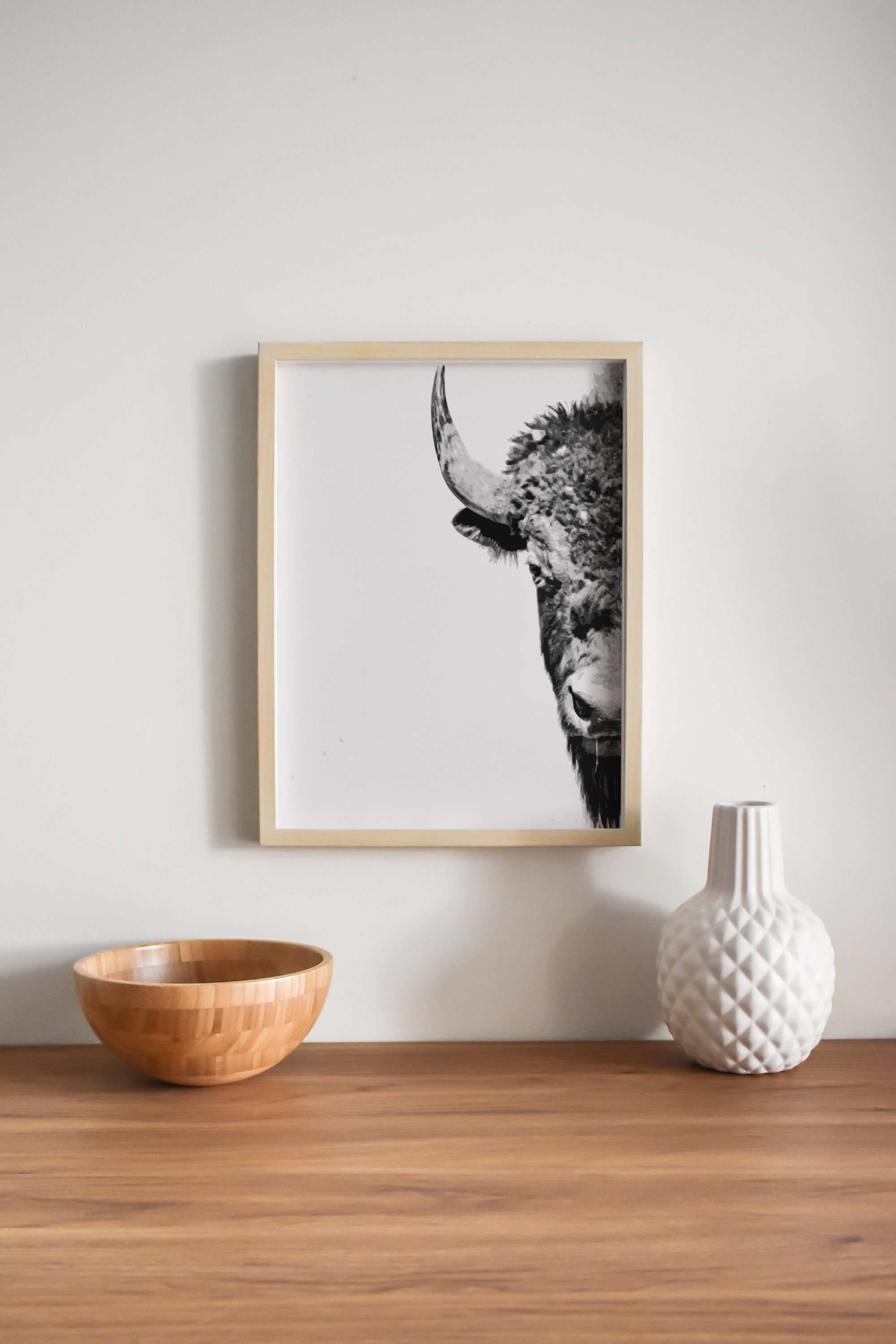 Black and White Buffalo Poster, Animal Print, Digital Wall Art - Etsy