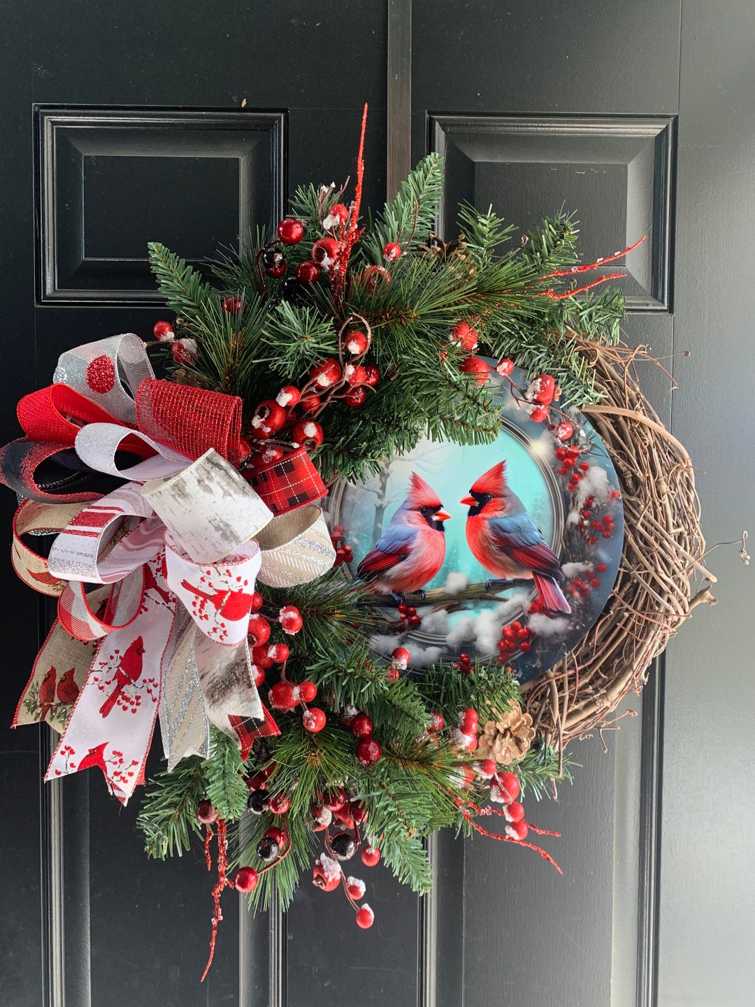 Winter Cardinal, Grapevine Wreath. Approximately 22” in Diameter ...