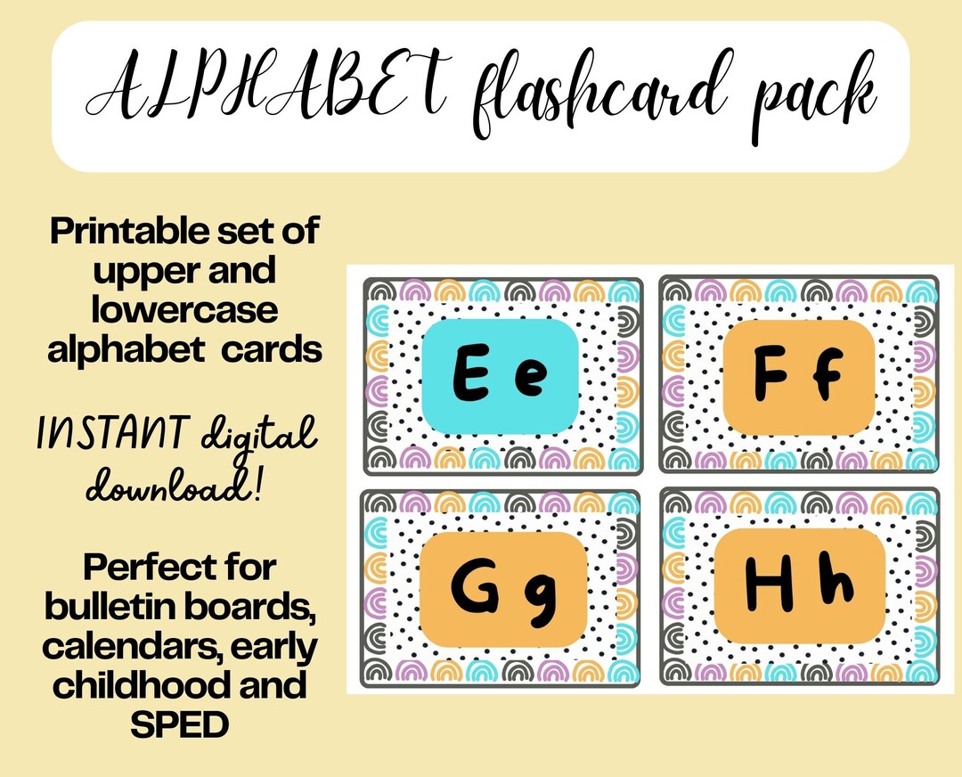 Large Alphabet Flashcards- Printed ABC Flash Cards for Classrooms, Boho ...