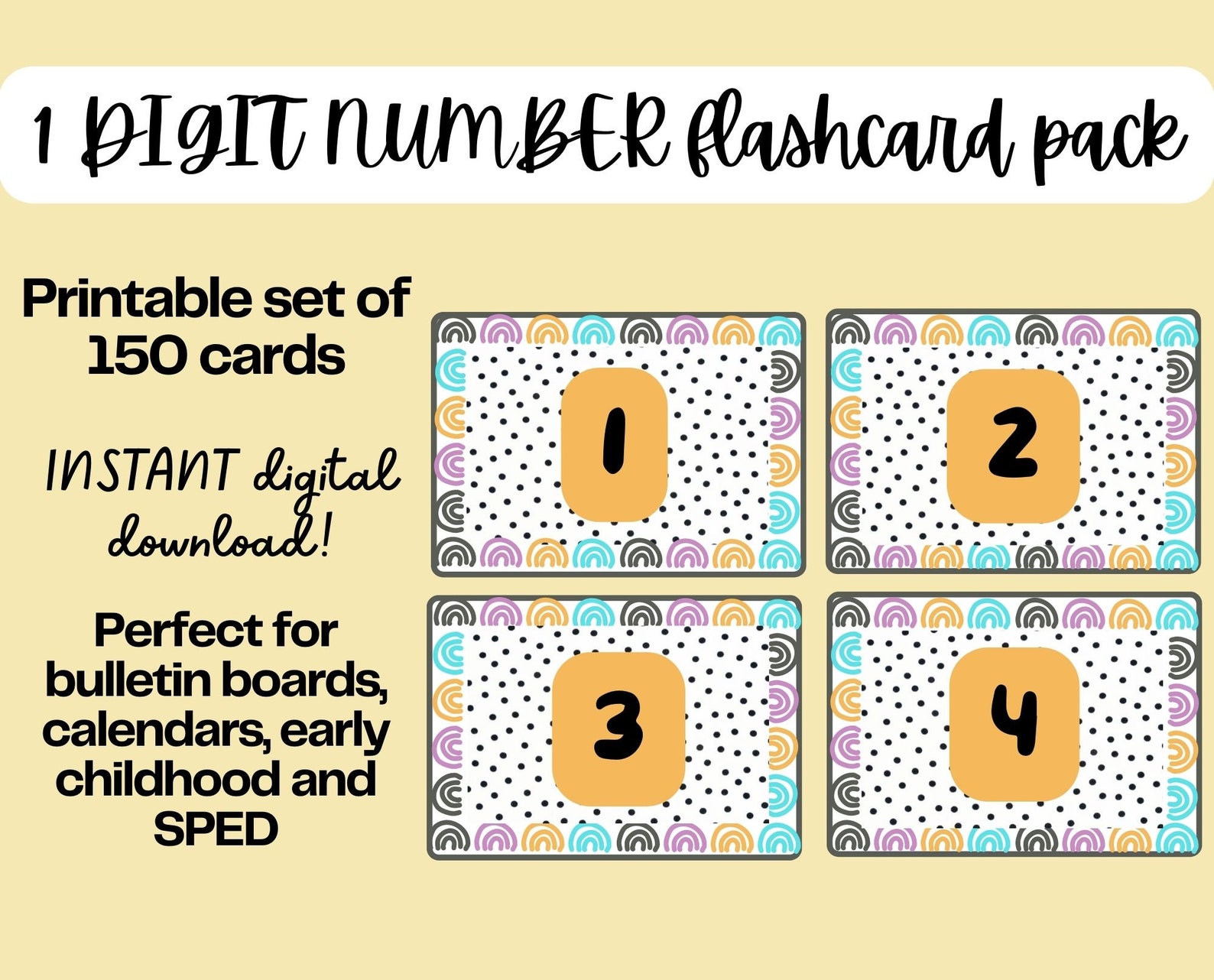 Number 1-150 Flash Cards, Printable Number Cards, Number Recognition ...
