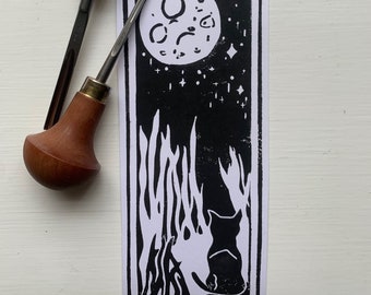 Moon Phases Bookmark Original Lino Print Lino Cut Stars - Etsy