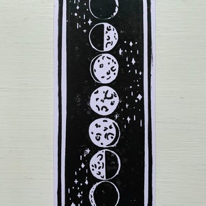 Moon Phases Bookmark Original Lino Print Lino Cut Stars - Etsy