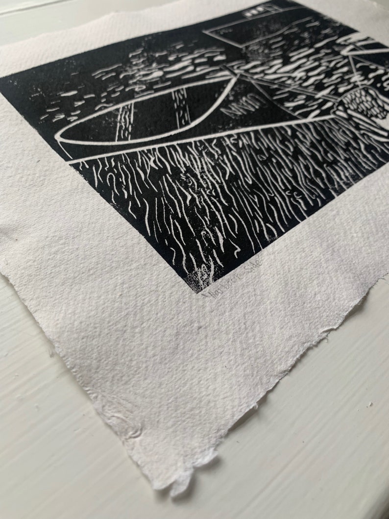 Harbour Lino Print – Coastal Boat Landscape Art, A4 - Etsy UK