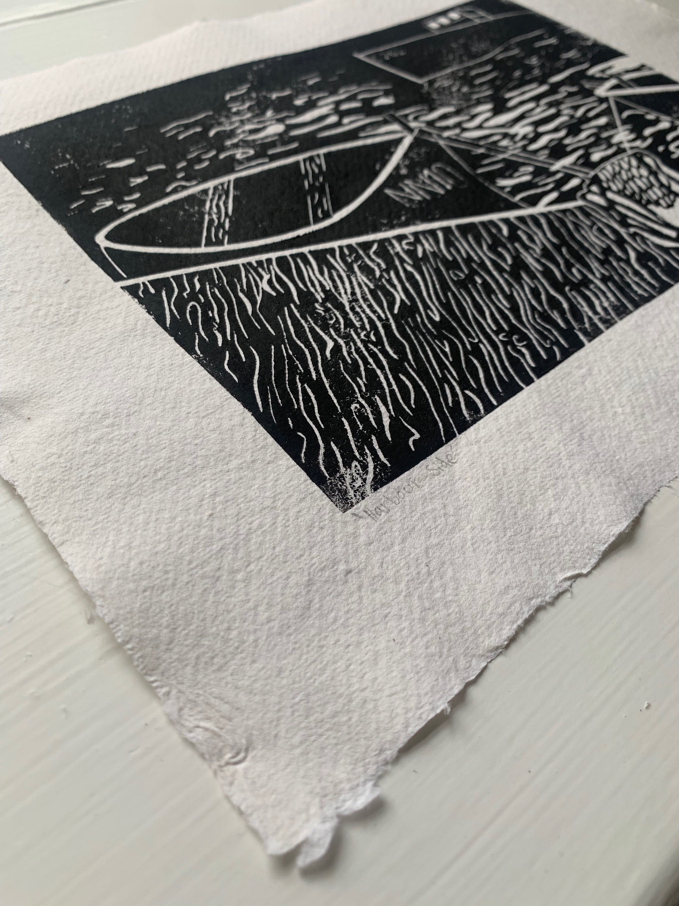 Harbour - Original Lino Print - Boat Print - Landscape Art - Coastal ...