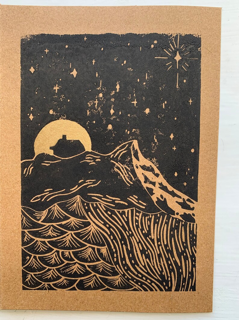 Handmade Linocut Christmas Cards - Festive Gold Accents, Pack of 3 - Etsy