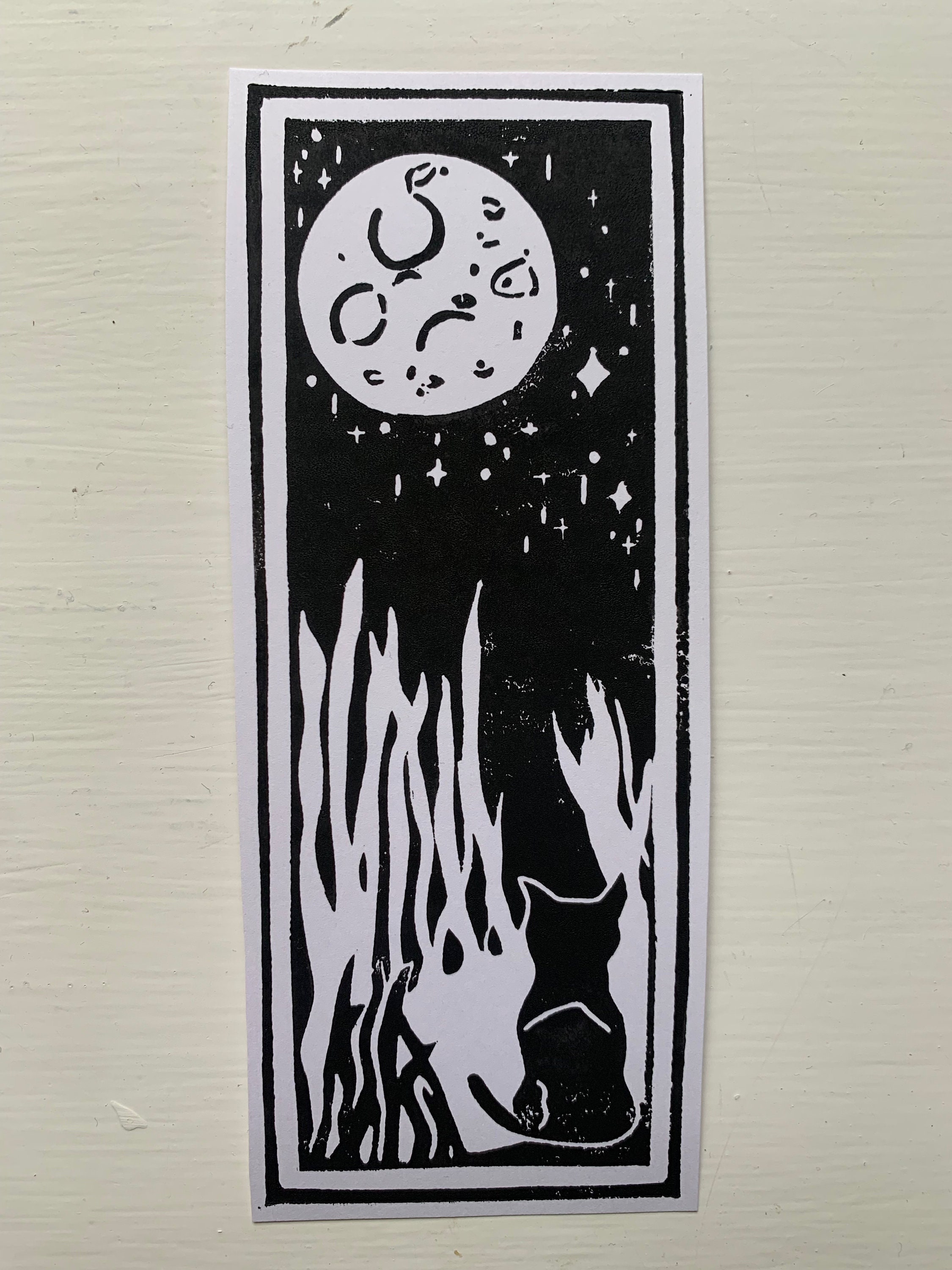 Cat Bookmark Original Lino Print Lino Cut Halloween Gift - Etsy
