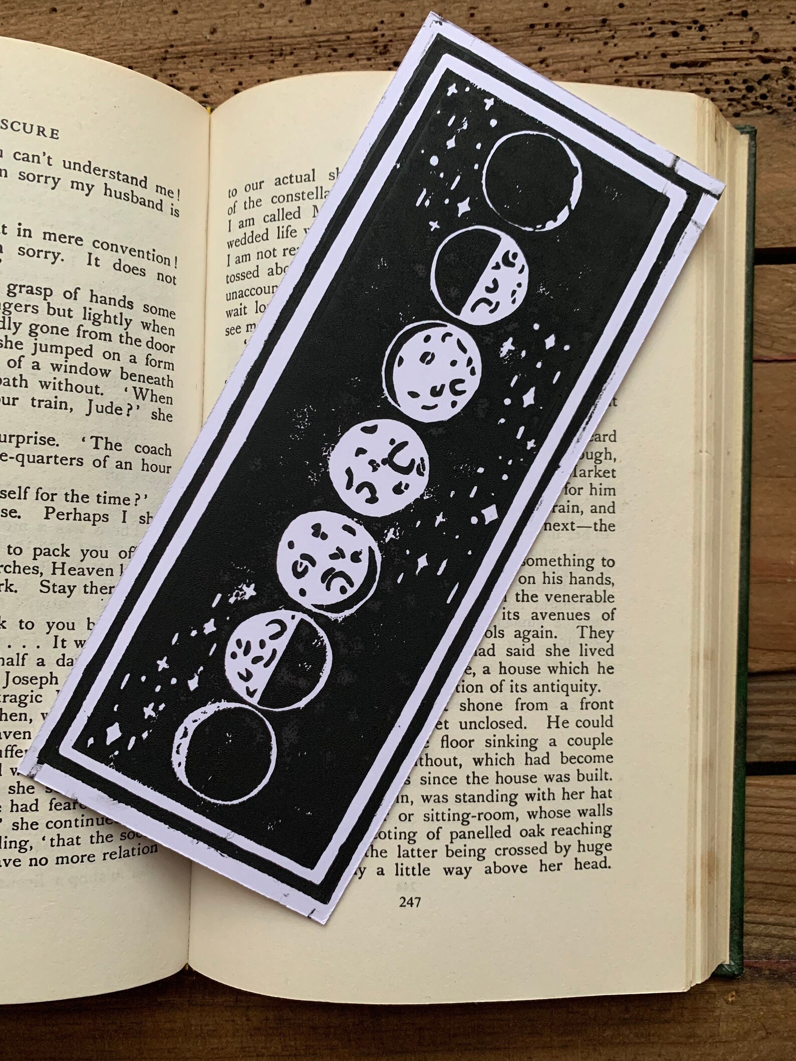 Moon Phases Bookmark Original Lino Print Lino Cut Stars - Etsy