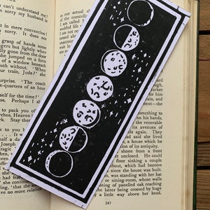 Moon Phases Bookmark Original Lino Print Lino Cut Stars - Etsy