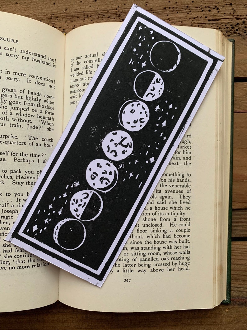 Moon Phases Bookmark Original Lino Print Lino Cut Stars - Etsy
