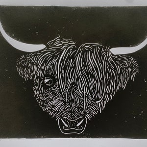 Highland Cow - Original Lino Print - Cow - Abstract - Animal - Home ...