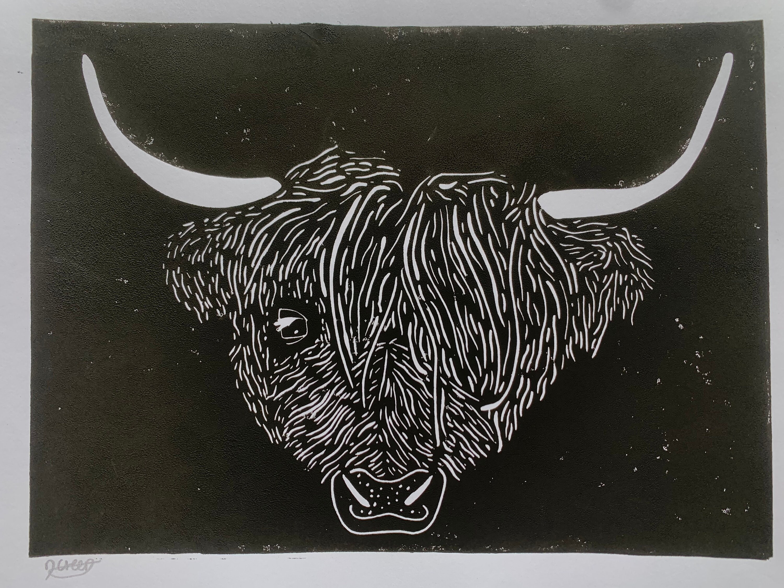 Highland Cow - Original Lino Print - Cow - Abstract - Animal - Home ...