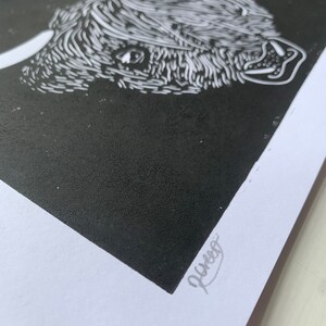 Highland Cow - Original Lino Print - Cow - Abstract - Animal - Home ...