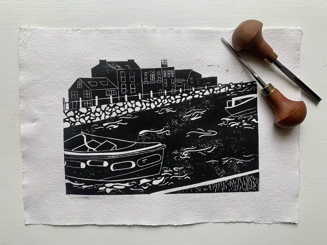 Weymouth Harbour Original Lino Print Dorset Lino Print - Etsy