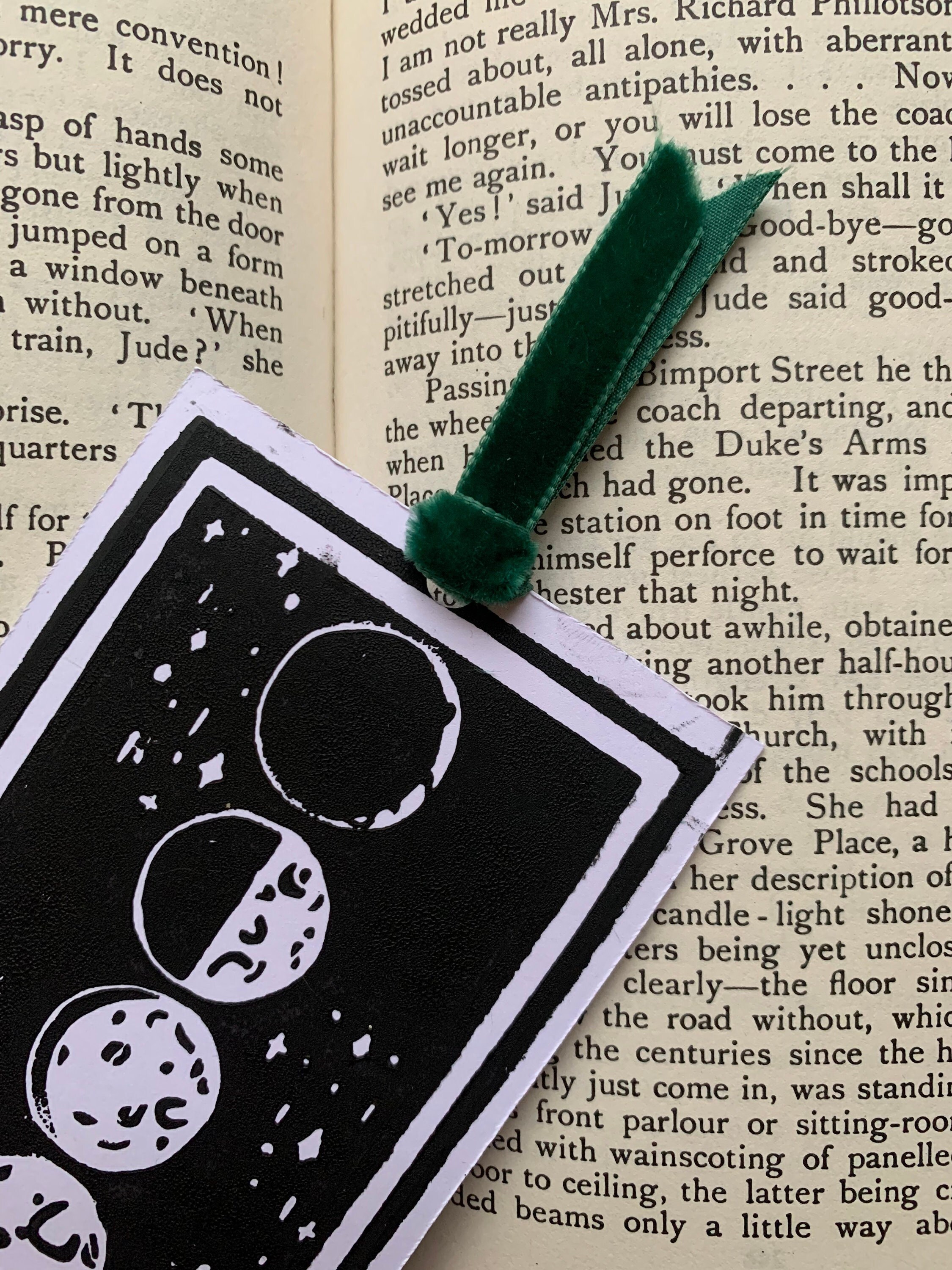 Moon Phases Bookmark Original Lino Print Lino Cut Stars - Etsy