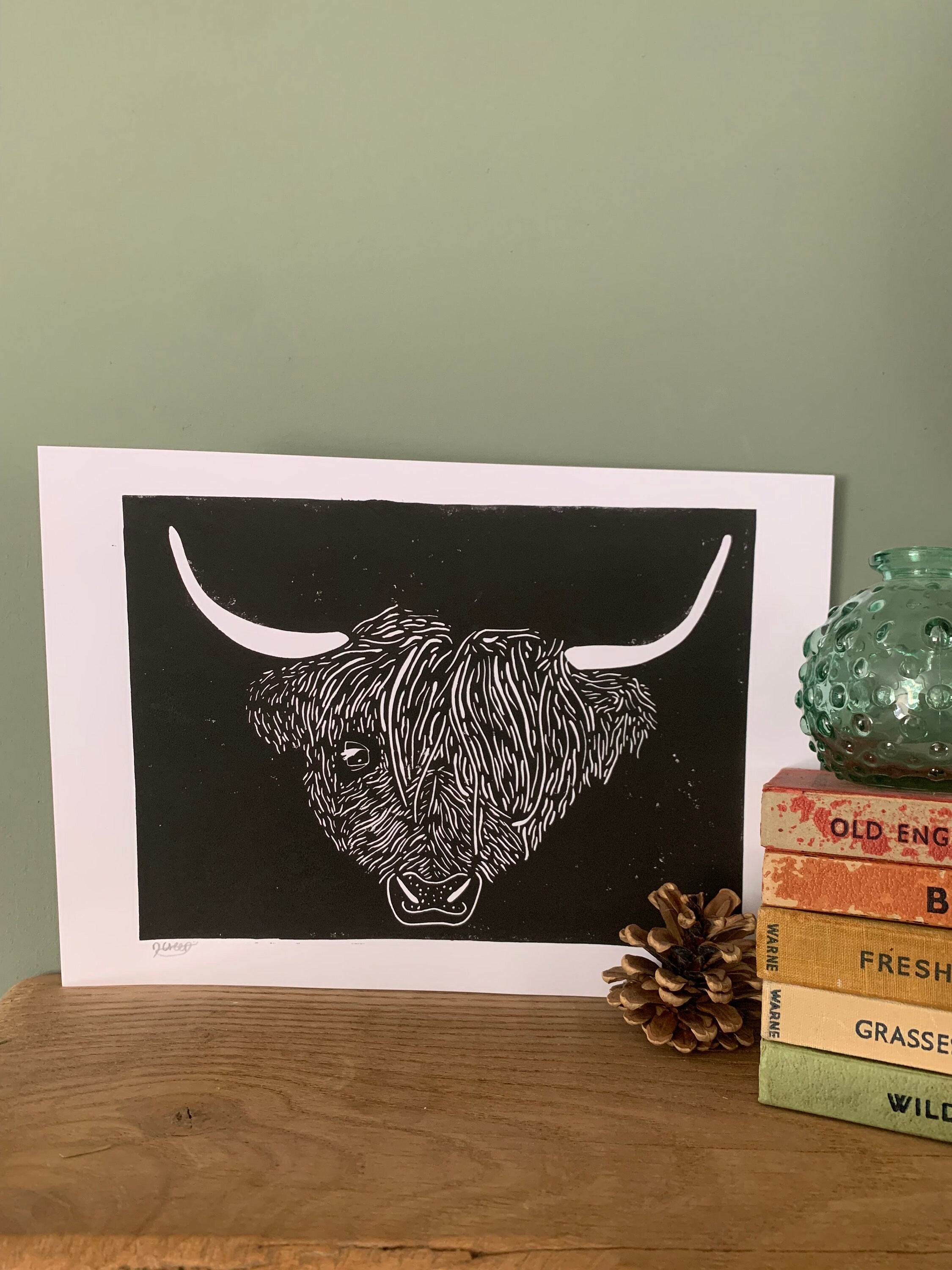 Highland Cow - Original Lino Print - Cow - Abstract - Animal - Home ...