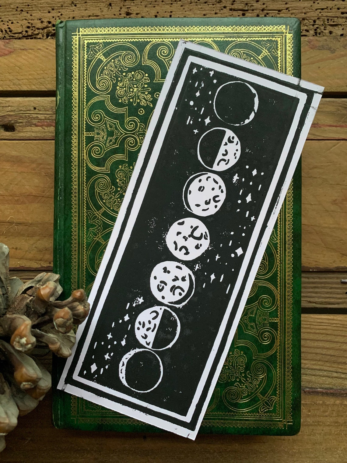 Moon Phases Bookmark Original Lino Print Lino Cut Stars - Etsy