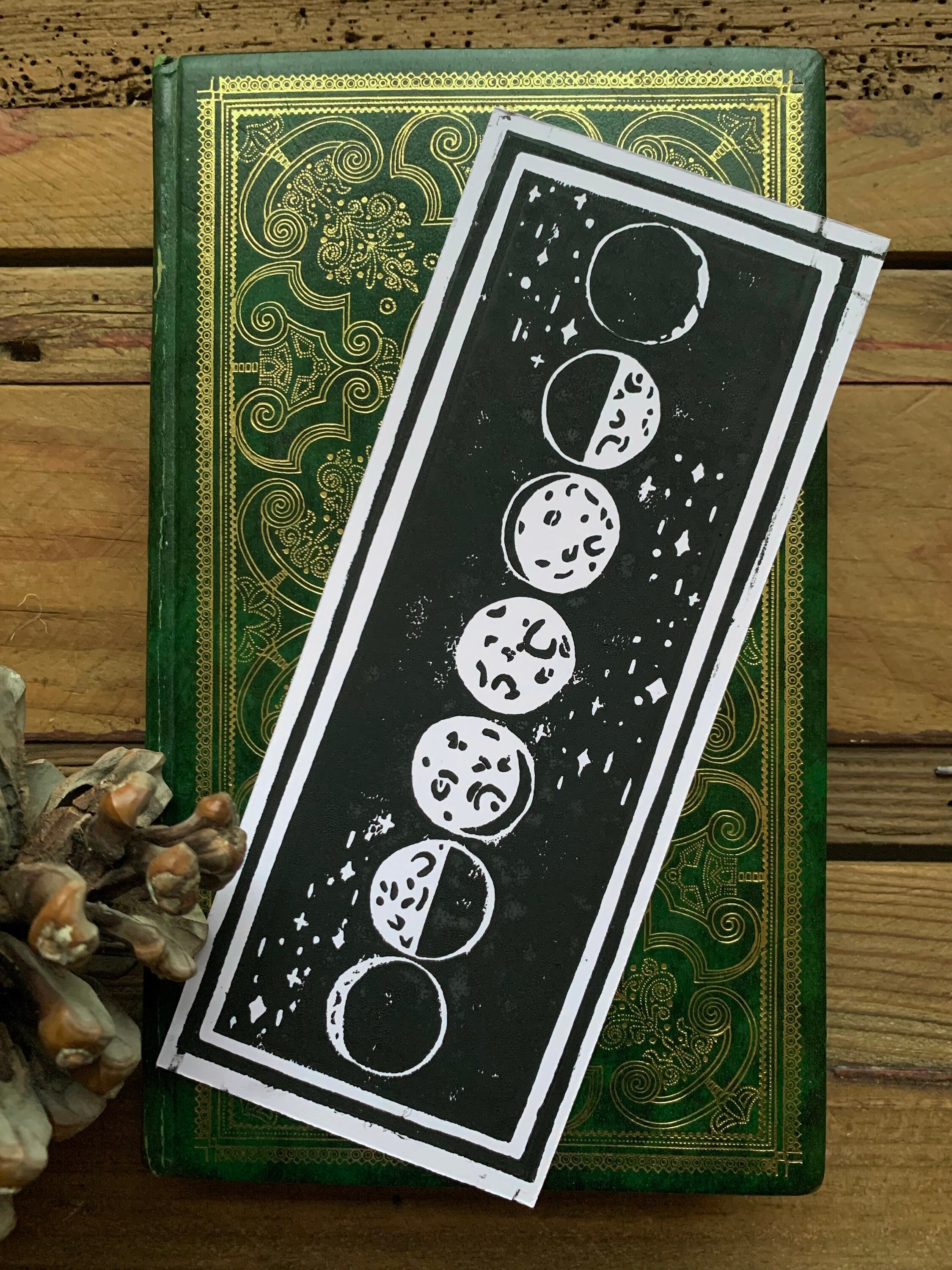 Moon Phases Bookmark Original Lino Print Lino Cut Stars - Etsy