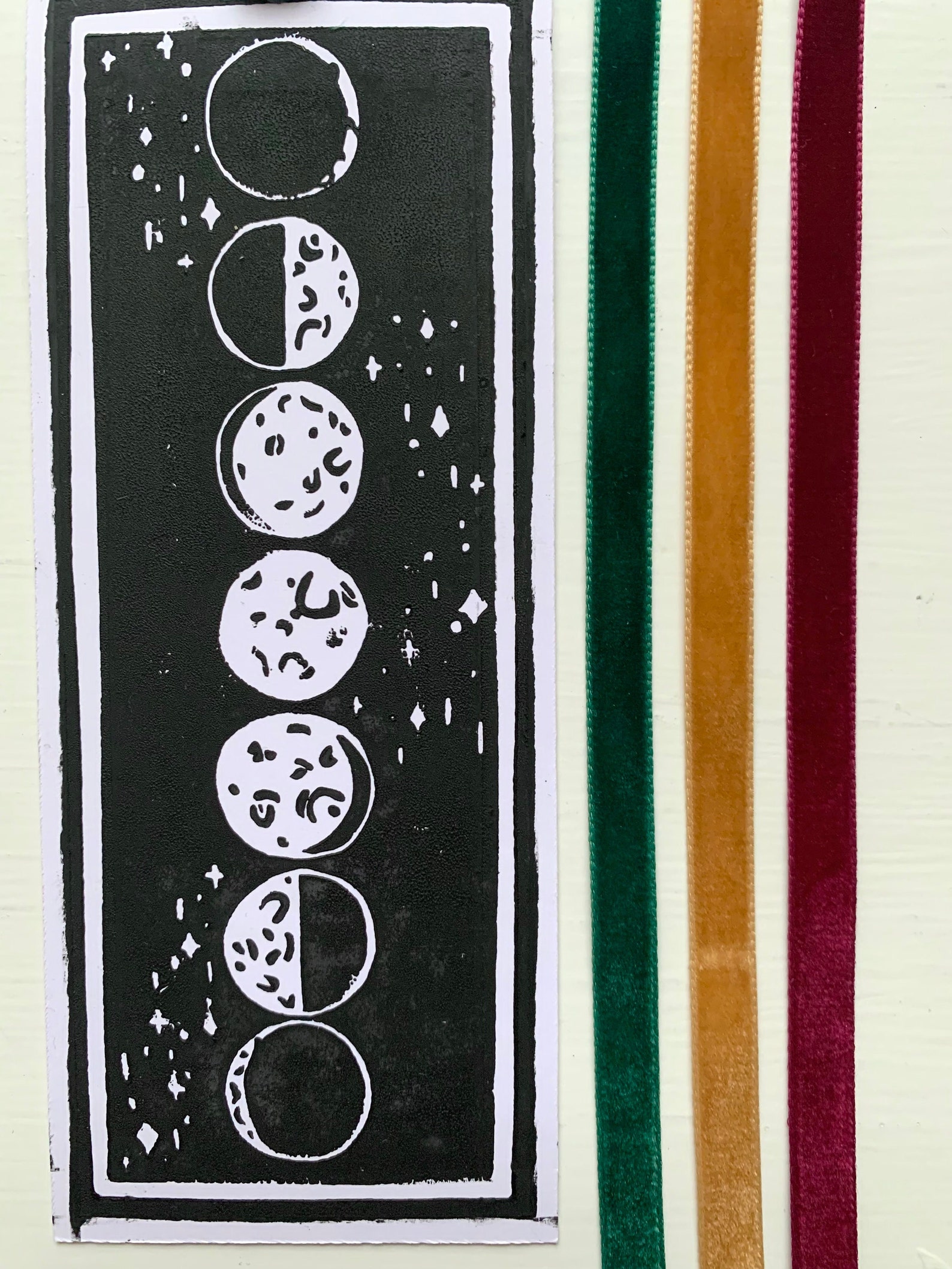 Moon Phases Bookmark Original Lino Print Lino Cut Stars - Etsy