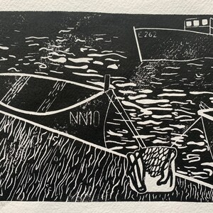 Harbour - Original Lino Print - Boat Print - Landscape Art - Coastal ...