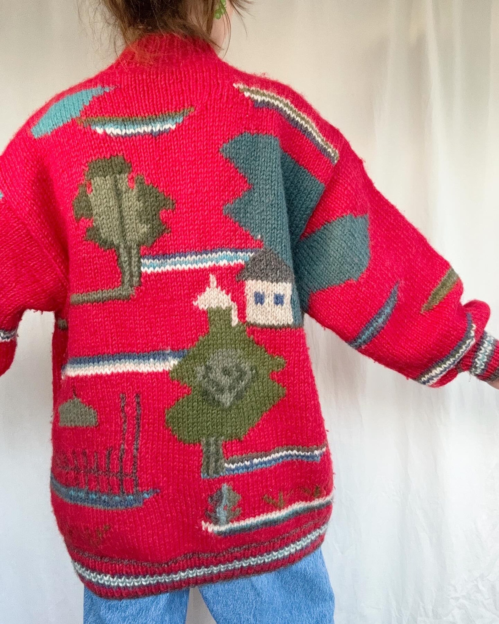 Size L Susie Lee Style Wool Landscape Cardigan 1980 - Etsy