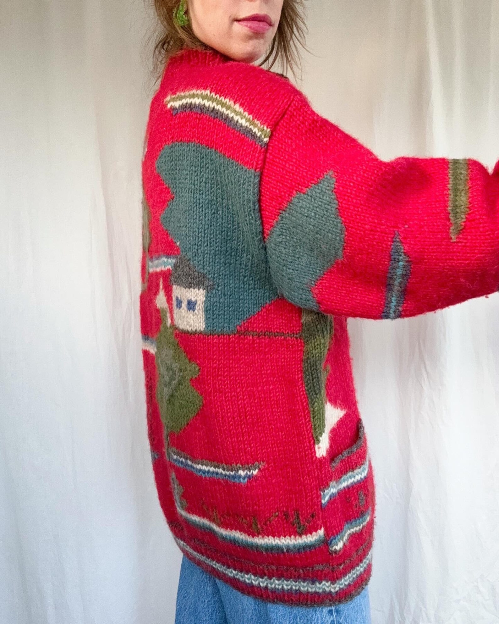 Size L Susie Lee Style Wool Landscape Cardigan 1980 - Etsy
