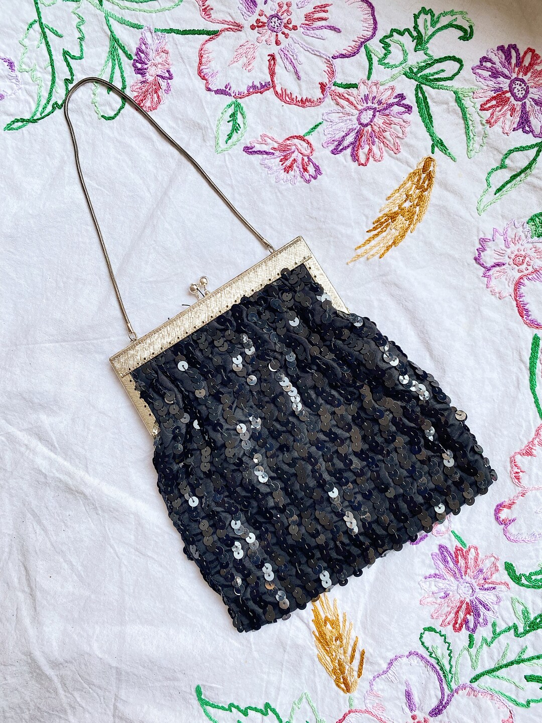 Vintage 1960 Black Sequin Purse Evening Bag - Etsy