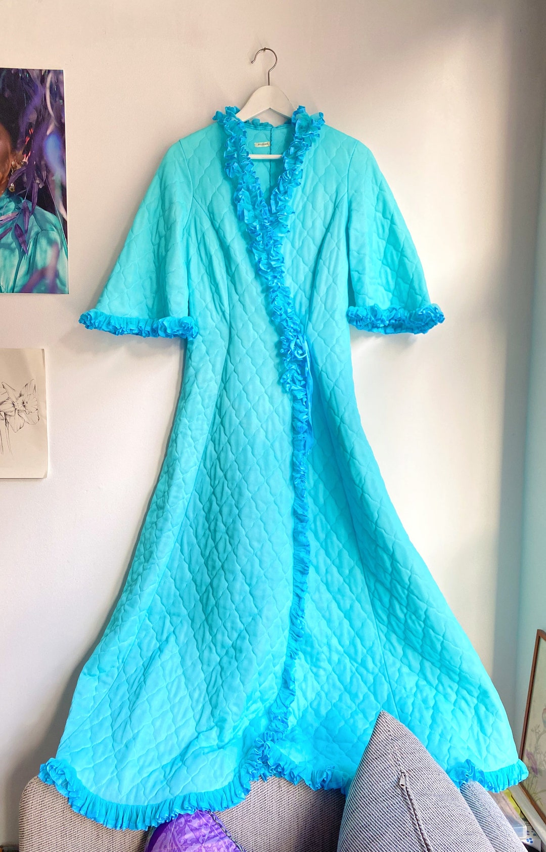 Vintage 1960s Quilted Volant Long Duster Robe - Etsy