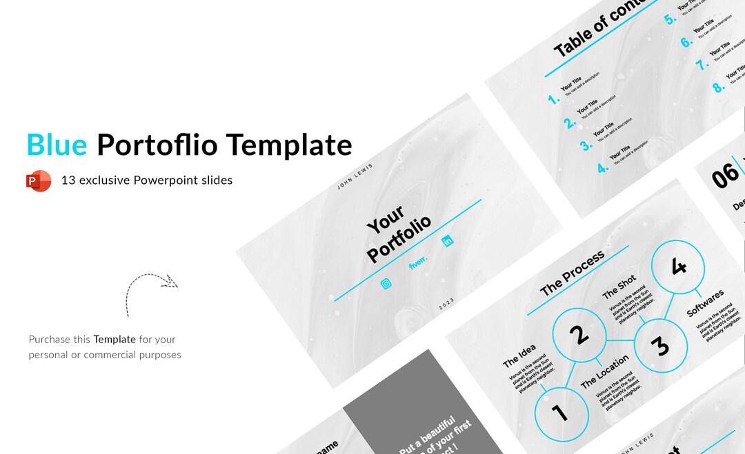 Blue Digital Portfolio Powerpoint Template - Blue and Gray ...