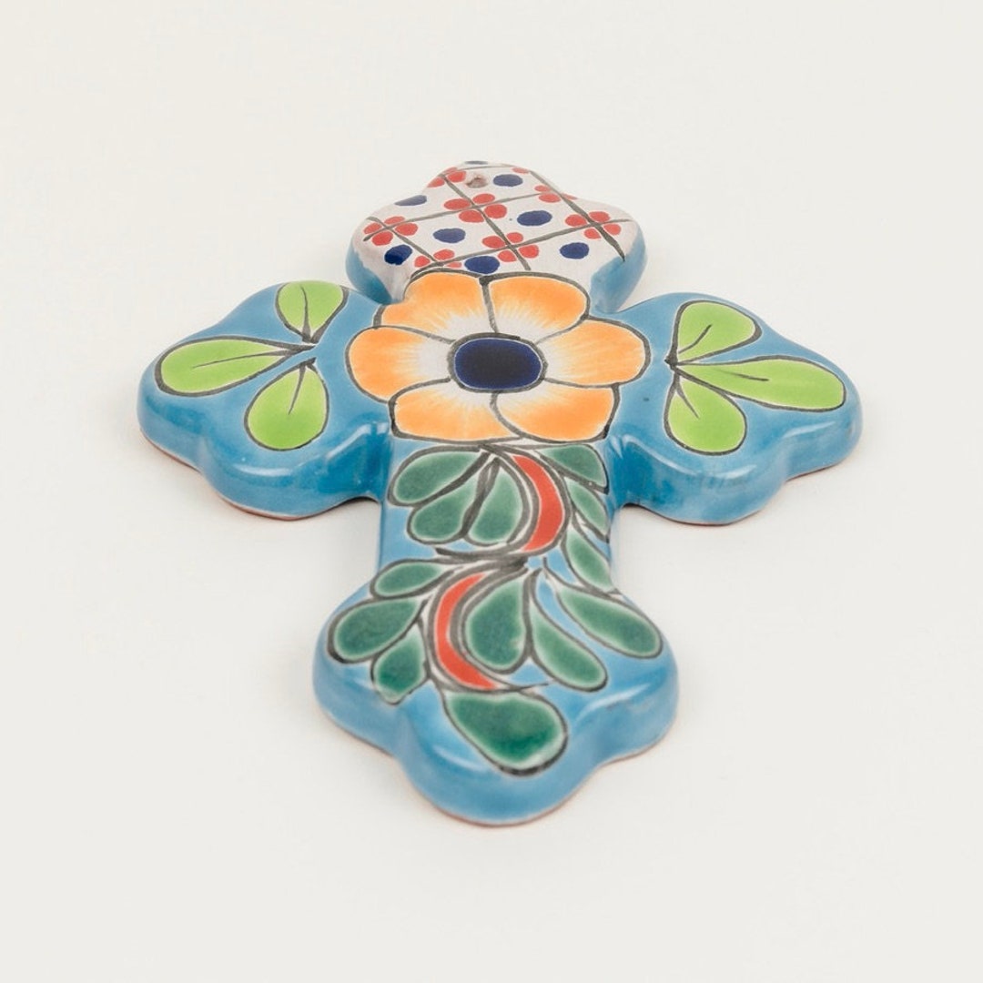 Talavera Cross Wall Hanging - Hand-painted Ceramic Cross, Colorful ...