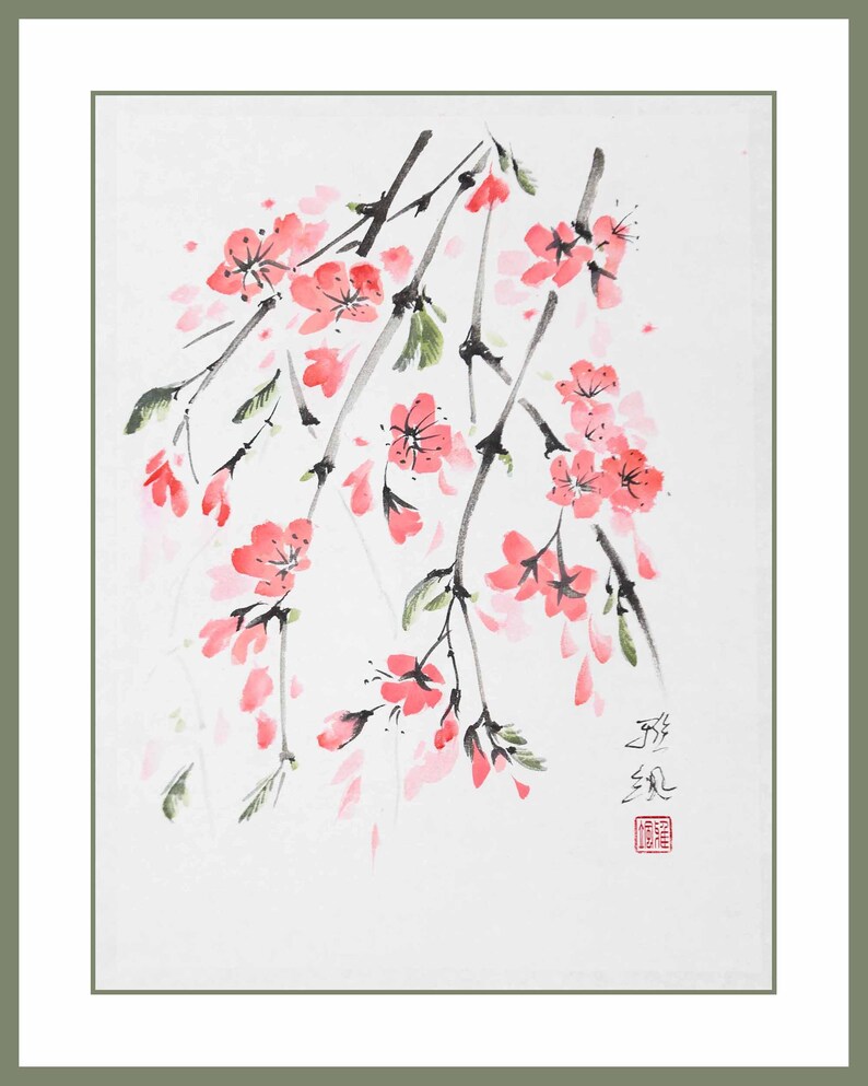 Pastel Pink Sakura Painting. Original Ink and Watercolours in Rice ...