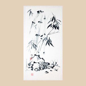 Bamboo and Rocks - Set of Two Original Paintings - Ink on Rice Paper ...