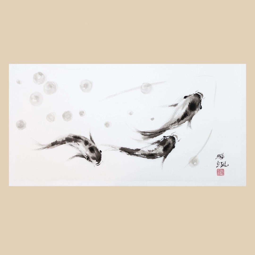 Original Koi Fish Ink Painting: Sumi-e Japanese Art, Unframed - Etsy