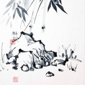 Bamboo and Rocks - Set of Two Original Paintings - Ink on Rice Paper ...