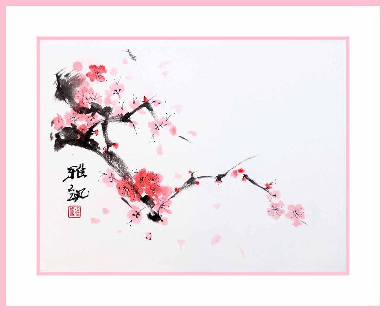 Cherry Blossoms Original Artwork, Ink and Watercolours on Rice Paper ...