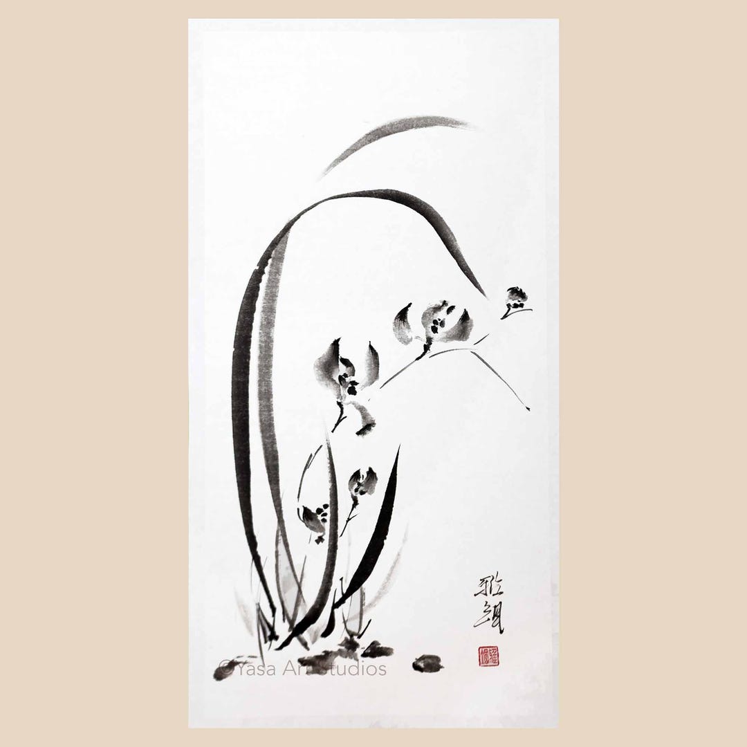 Orchid Ink Painting: Japanese Sumi-e Art on Rice Paper - Etsy