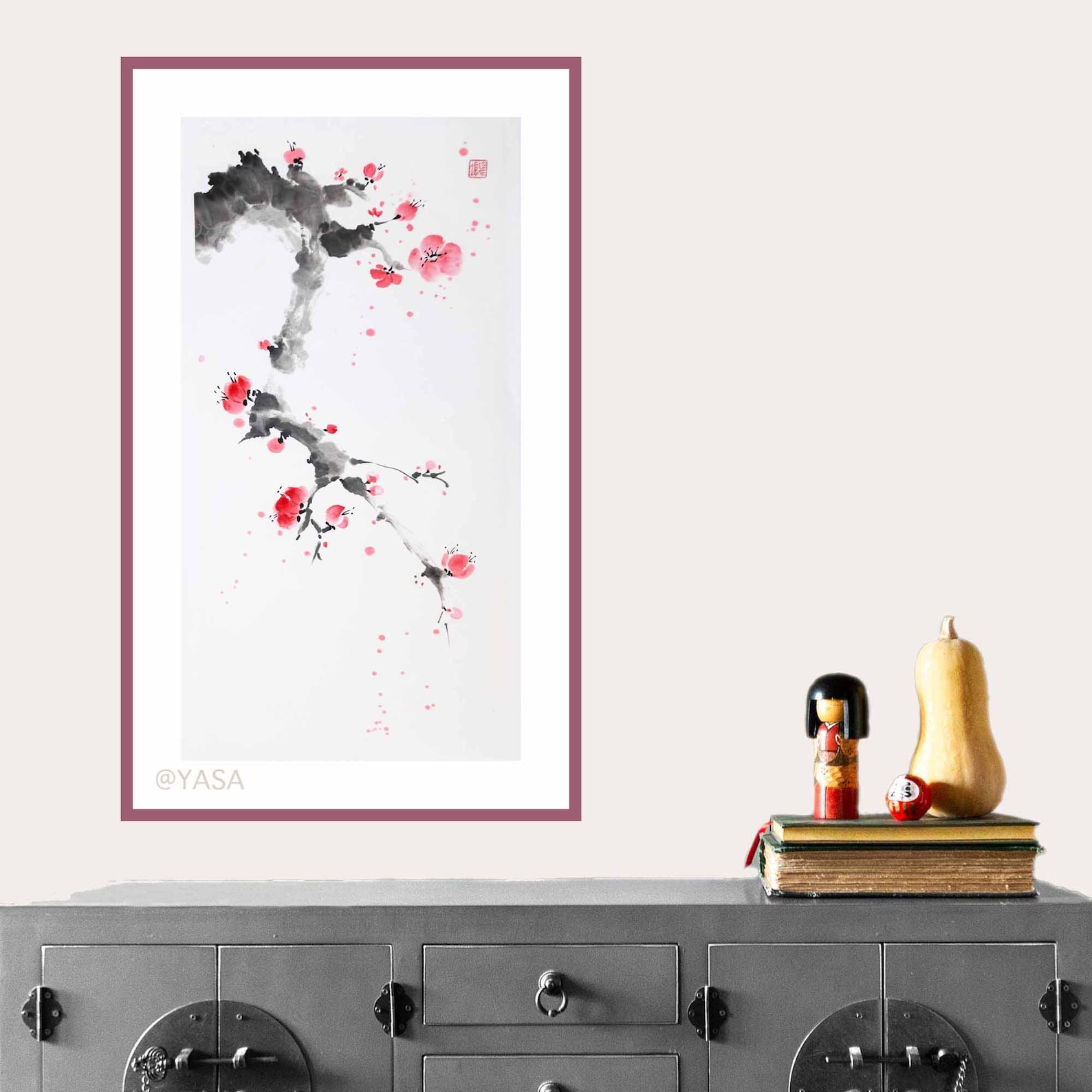 Cherry Blossom Sumi-e Painting - Japanese Sakura Art - Ink and ...