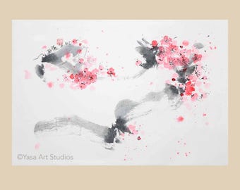 Cherry Blossom Original Painting, Ink and Watercolours on Rice Paper ...