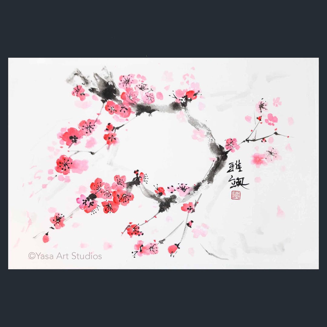 Cherry Blossoms – Original Painting - Ink and Watercolours on Rice ...