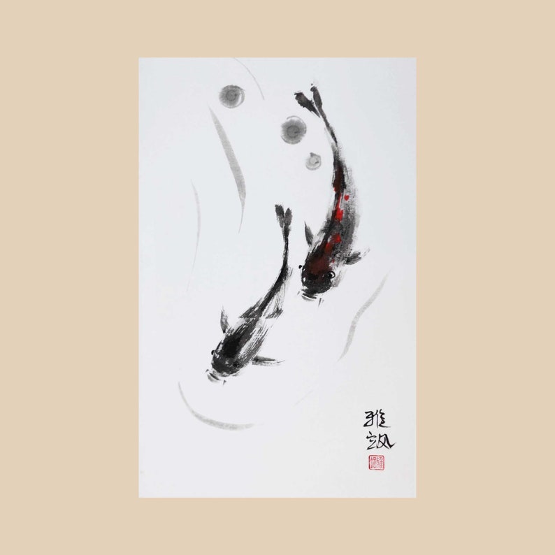Two Koi Hand-painted Artwork - Ink and Watercolours on Rice Paper ...