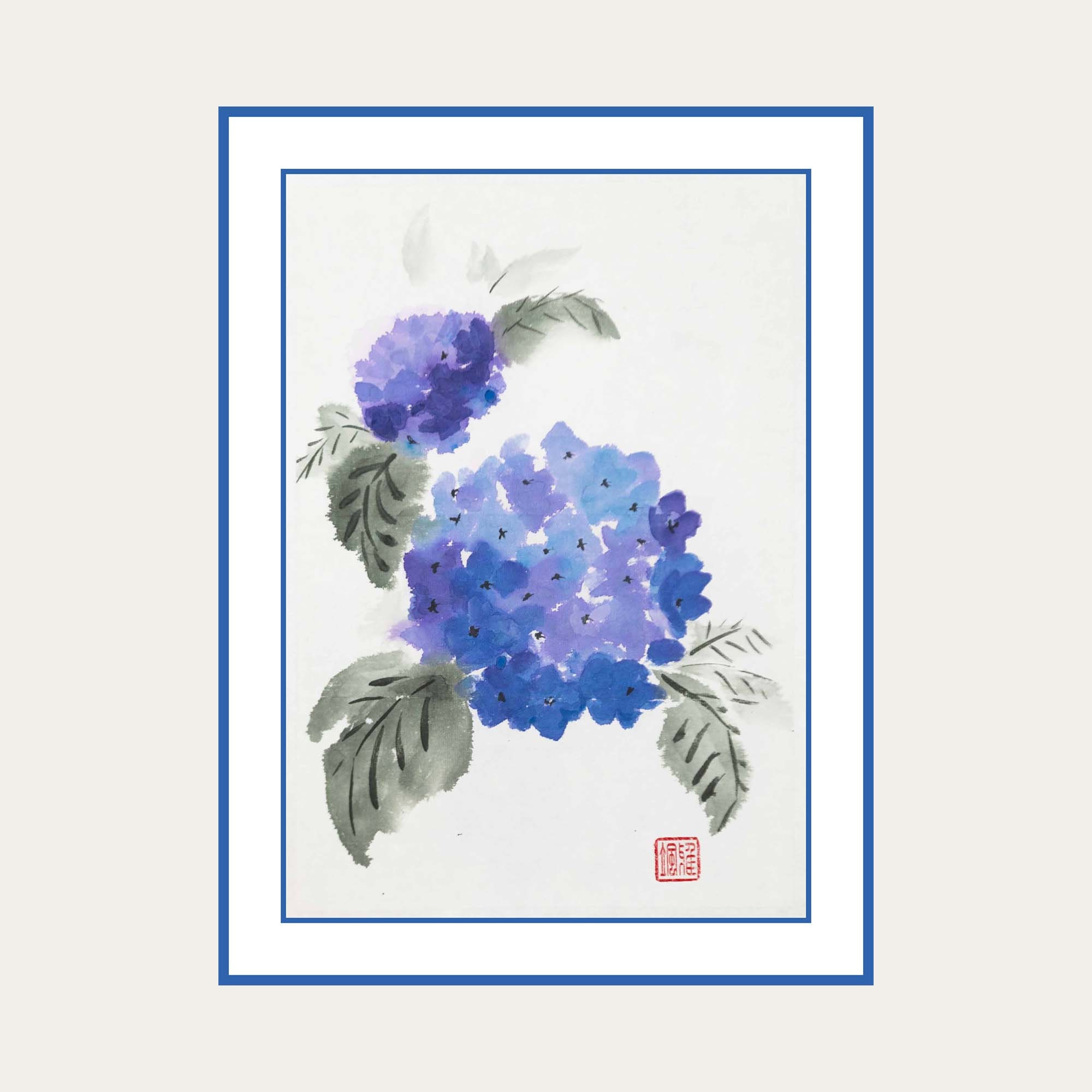 Hydrangea Japanese Sumi-e Painting - Ink & Watercolour on Rice Paper ...