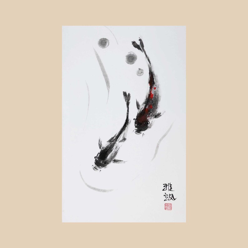 Two Koi Hand-painted Artwork Ink and Watercolours on Rice Paper ...