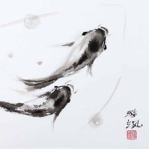 Original Koi Fish Ink Painting: Sumi-e Japanese Art, Unframed - Etsy