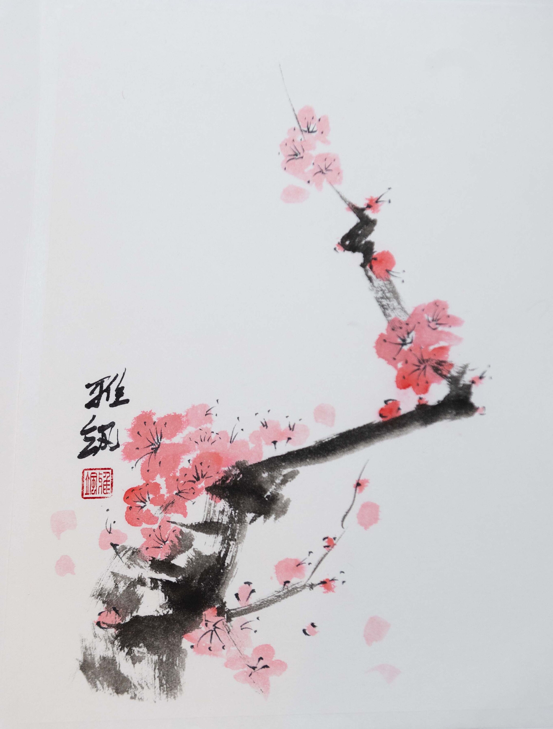 Cherry Blossoms. Ink and Watercolours on Rice Paper. Japanese Art ...