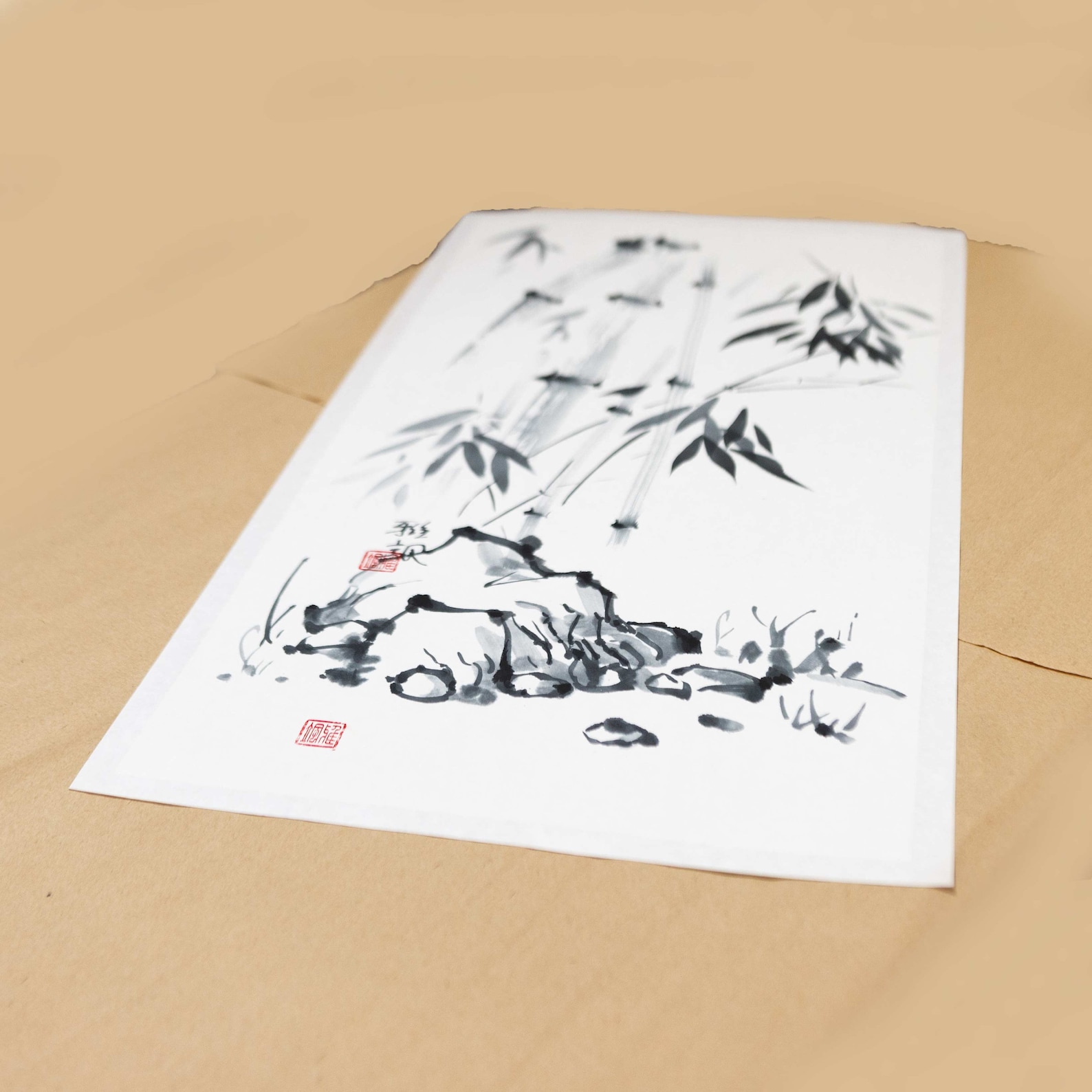 Bamboo and Rocks - Set of Two Original Paintings - Ink on Rice Paper ...