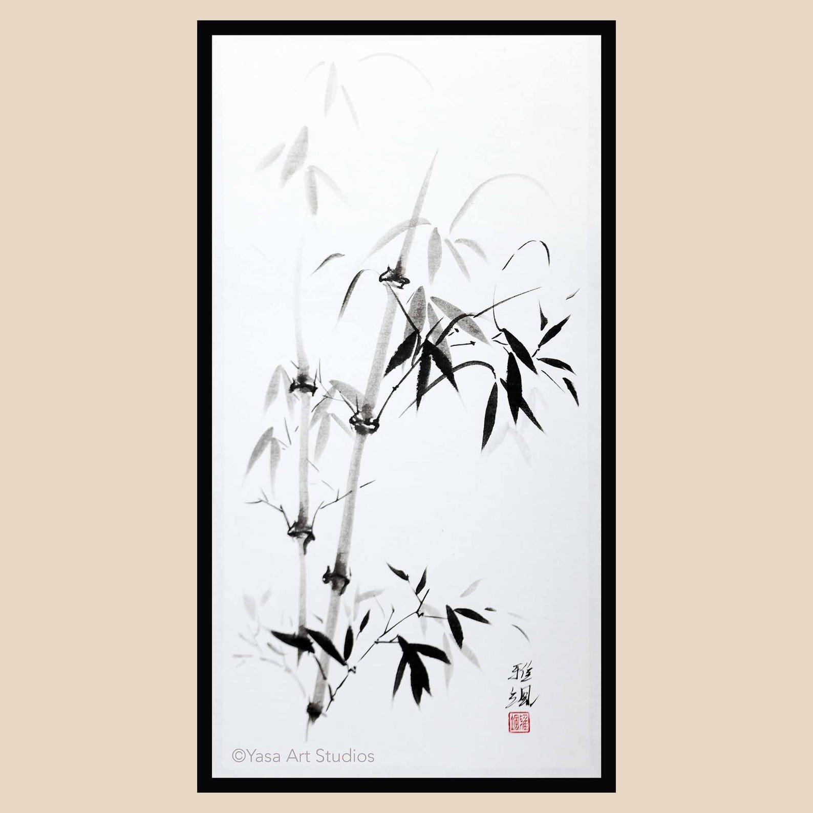 Bamboo Painting, Ink on Rice Paper, Japanese Sumi-e Artwork, Unframed ...